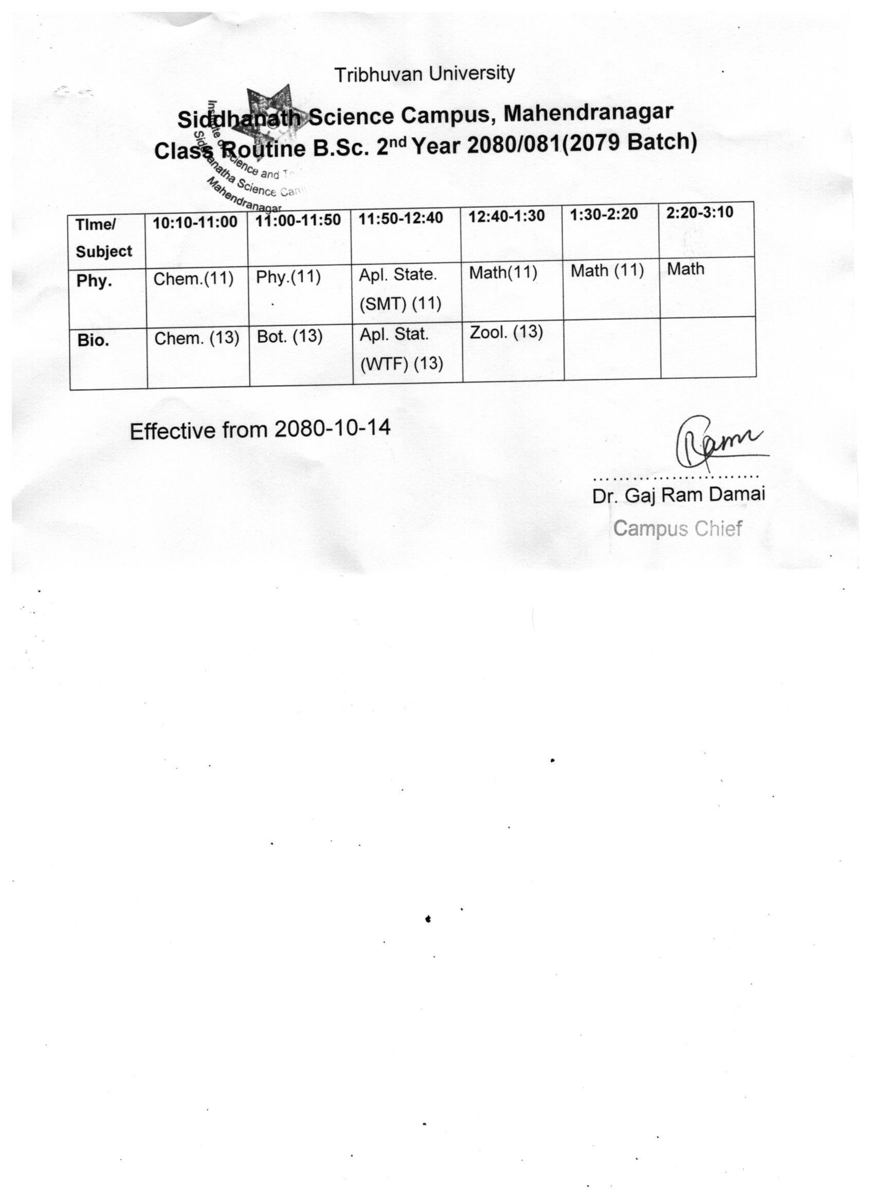 Class Routine B.sc. 2nd Year 2080/081(2079 Batch) | Siddhanath Science ...